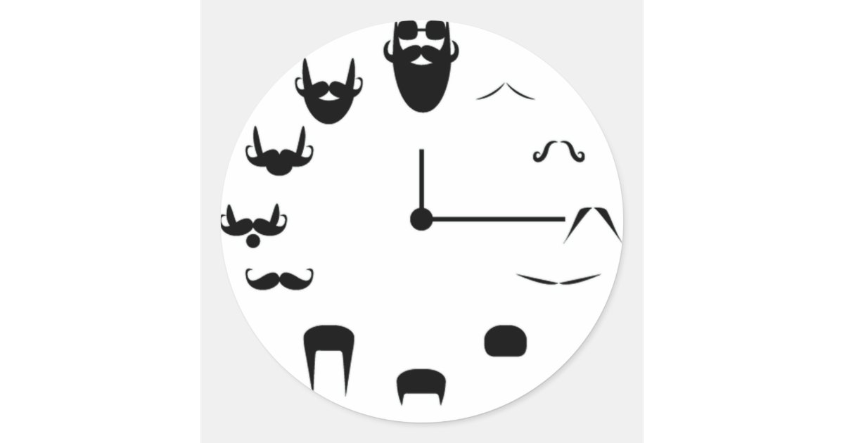Mustache Clockface Classic Round Sticker | Zazzle