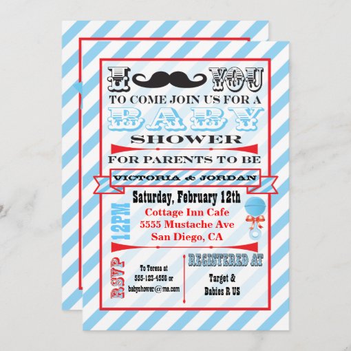Mustache Couples Baby Shower Invitations | Zazzle