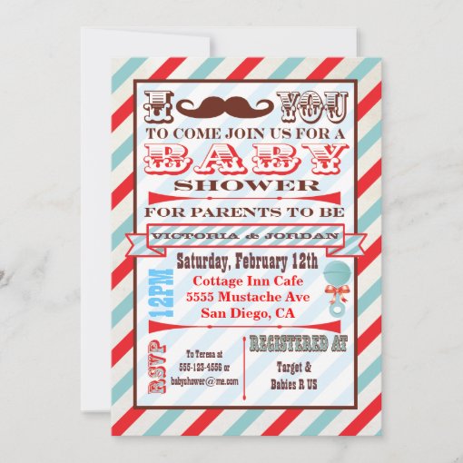 Mustache Couples Baby Shower Invitations | Zazzle
