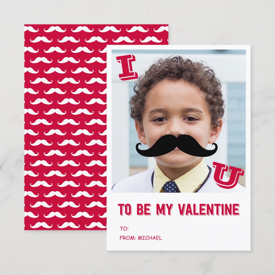 Mustache Kids Classroom Valentine Photo Card | Zazzle