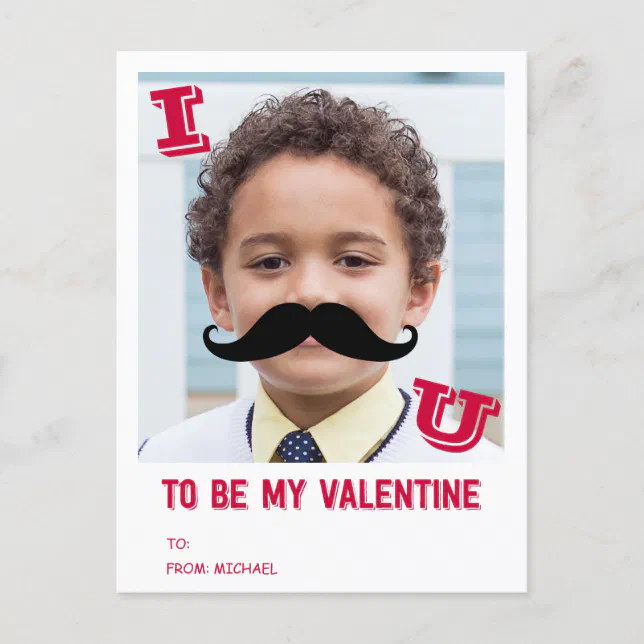 Mustache Kids Classroom Valentine Photo Postcard | Zazzle