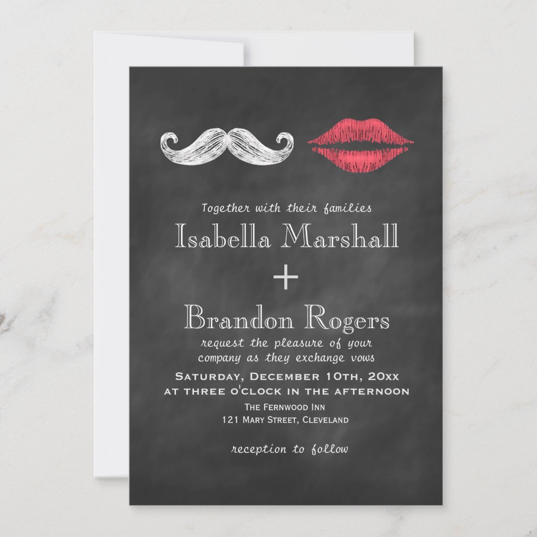 Mustache & Lips Wedding Invitation | Zazzle