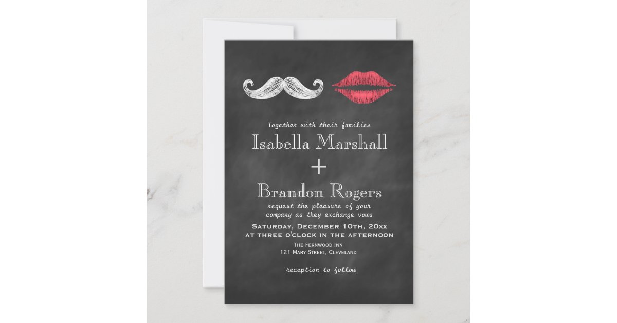 Mustache & Lips Wedding Invitation | Zazzle