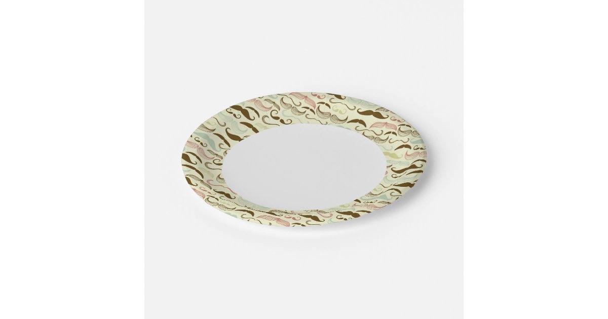 Mustache pattern, retro style 4 paper plates | Zazzle