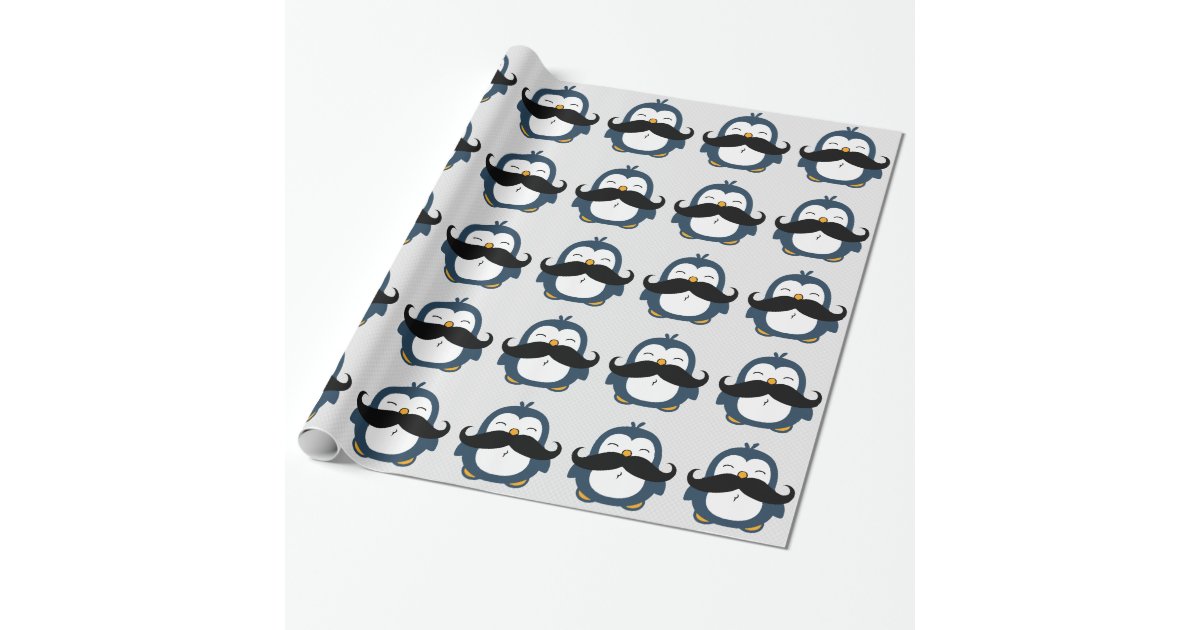 Mustache Penguin Cartoon Wrapping Paper | Zazzle