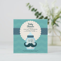 Mustache Polka Dot Teal Baby Shower Invitation | Zazzle