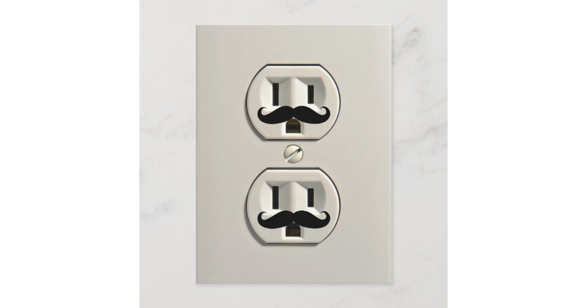 Mustache power outlet postcard | Zazzle