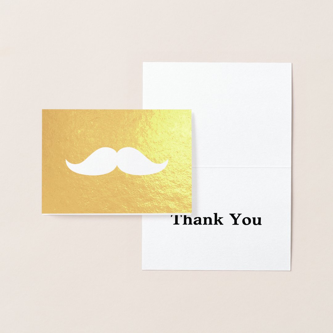 Mustache Thank You Gold Foil Card | Zazzle