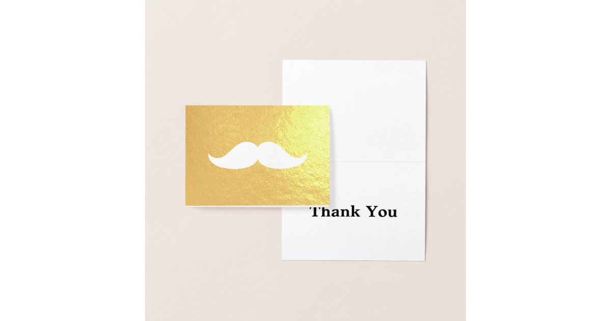 Mustache Thank You Gold Foil Card | Zazzle