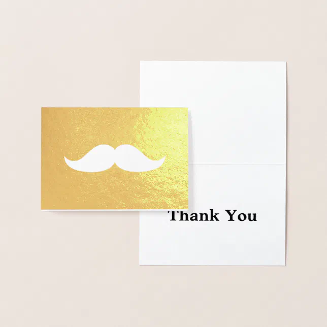 Mustache Thank You Gold Foil Card | Zazzle