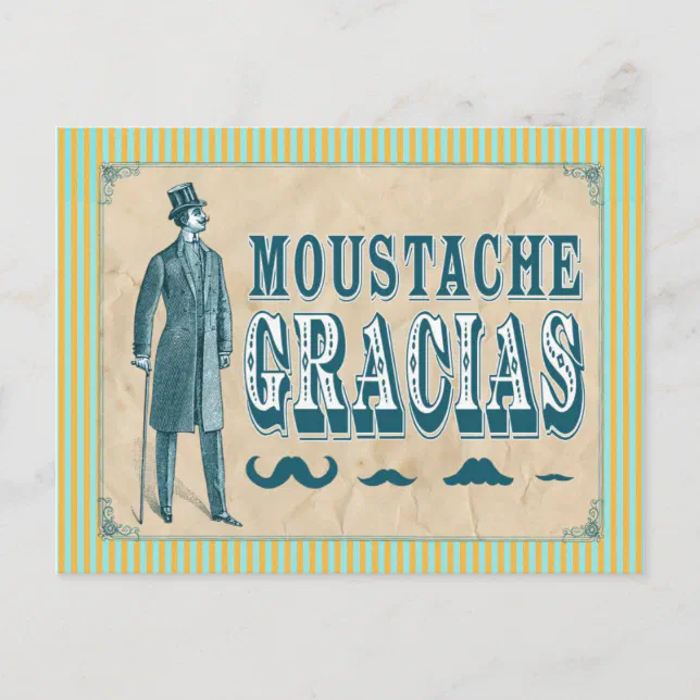 Mustache Thank You Postcard | Zazzle
