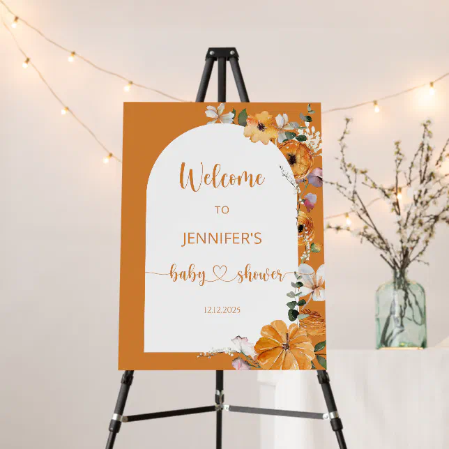 Mustard little pumpkin baby shower welcome foam board | Zazzle
