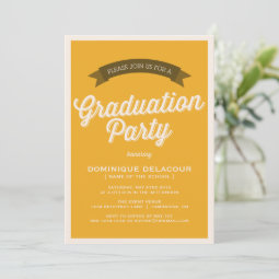 MUSTARD RETRO SCRIPT | GRADUATION PARTY INVITATION | Zazzle