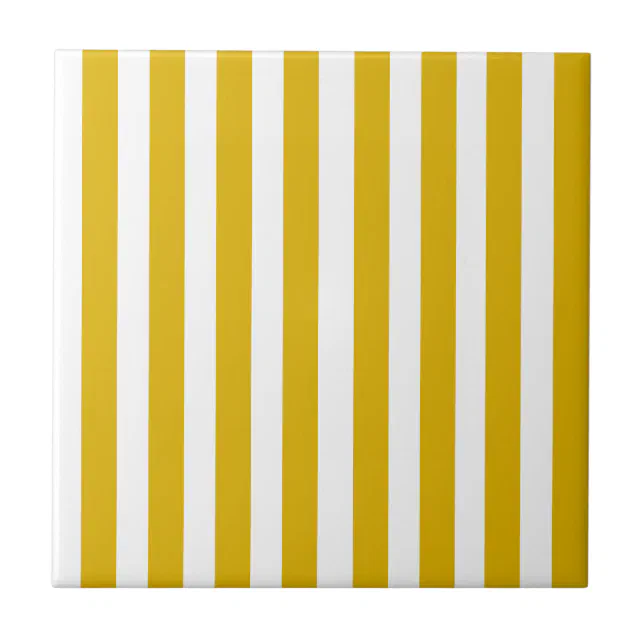 Mustard Yellow and White Vertical Stripes Ceramic Tile | Zazzle