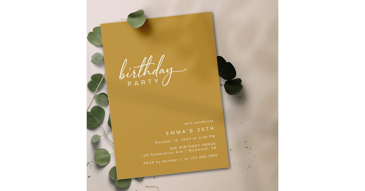 Mustard Yellow | Simple Modern Boho Chic Birthday Invitation | Zazzle
