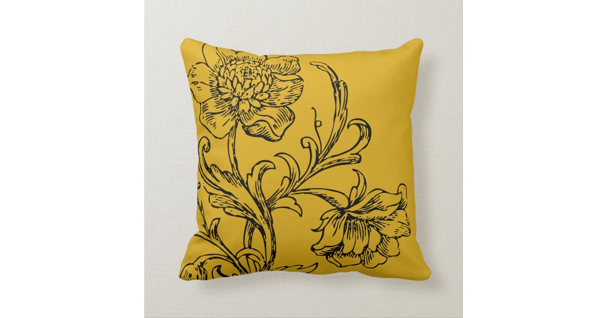 Mustard Yellow Stylish Floral Throw Pillow | Zazzle.com