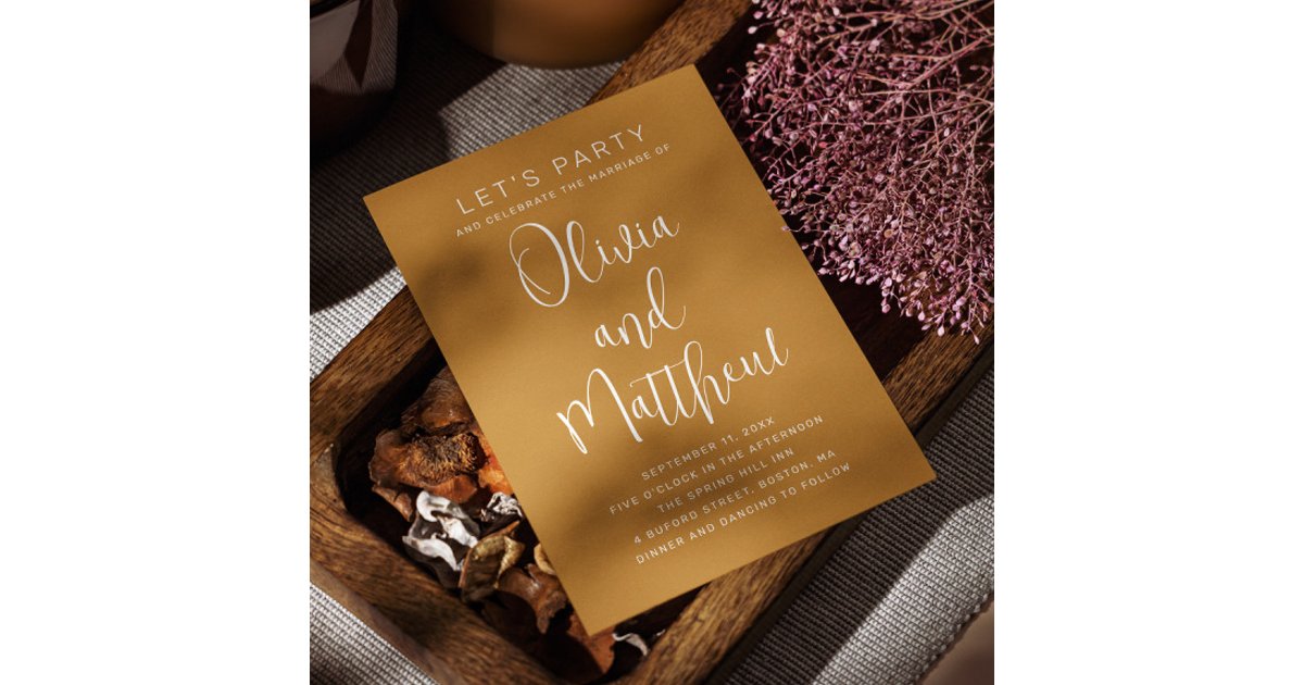 Mustard yellow typography script wedding + QR Invitation | Zazzle