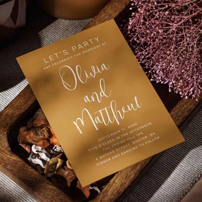 Mustard yellow typography script wedding + QR Invitation | Zazzle