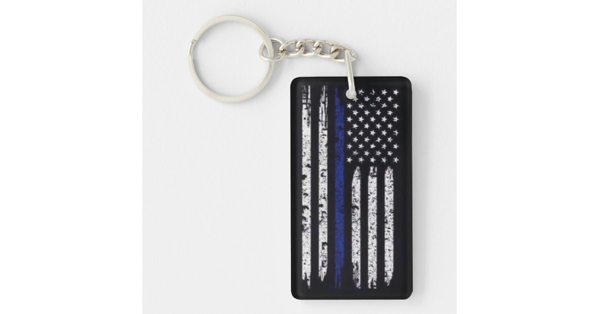 Muted American Flag with Thin Blue Line Keychain | Zazzle