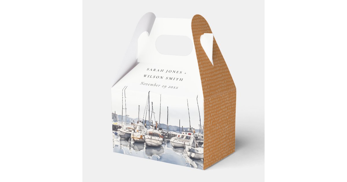 Muted Coastal Boats at Harbor Seascape Wedding Favor Boxes | Zazzle