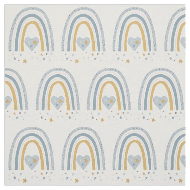Dusty Blue Gold Muted Rainbow Stars Baby Nursery Fabric | Zazzle