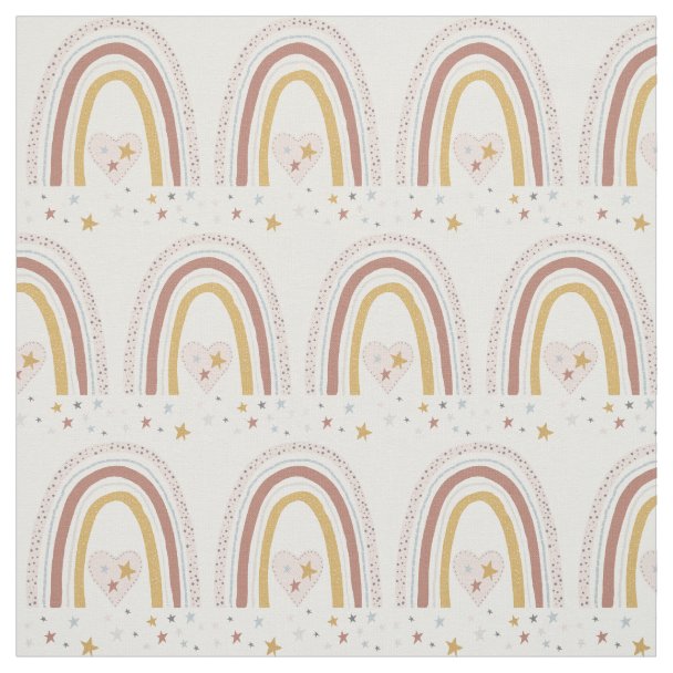 Dusty Blue Gold Muted Rainbow Stars Baby Nursery Fabric | Zazzle