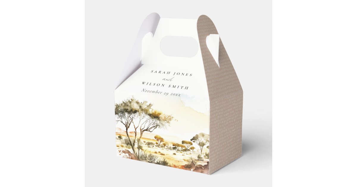 Muted Earthy Watercolor African Landscape Wedding Favor Boxes | Zazzle