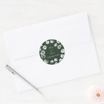 Muted Green Eucalyptus Scripted Modern Thank you Classic Round Sticker ...
