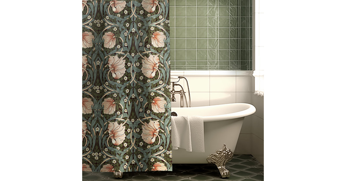 Muted Green Pimpernel William Morris Floral Shower Curtain | Zazzle