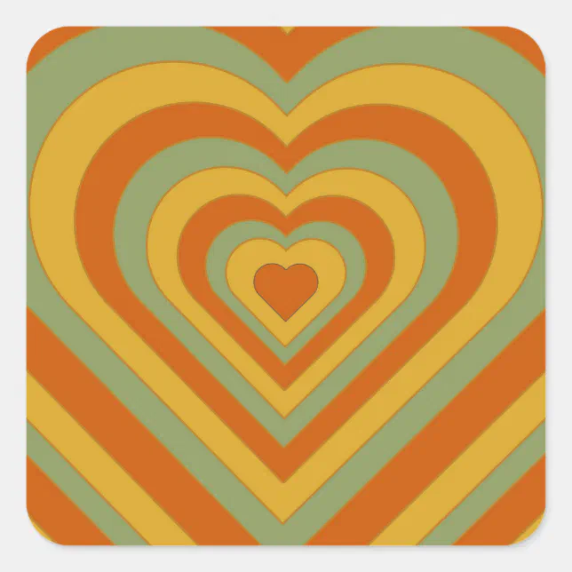 Muted Groovy Retro Layered Love Heart Square Sticker | Zazzle