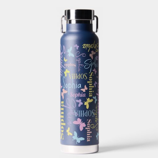Muted rainbow butterflies custom name Sophia Water Bottle | Zazzle