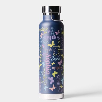 Muted rainbow butterflies custom name Sophia Water Bottle | Zazzle