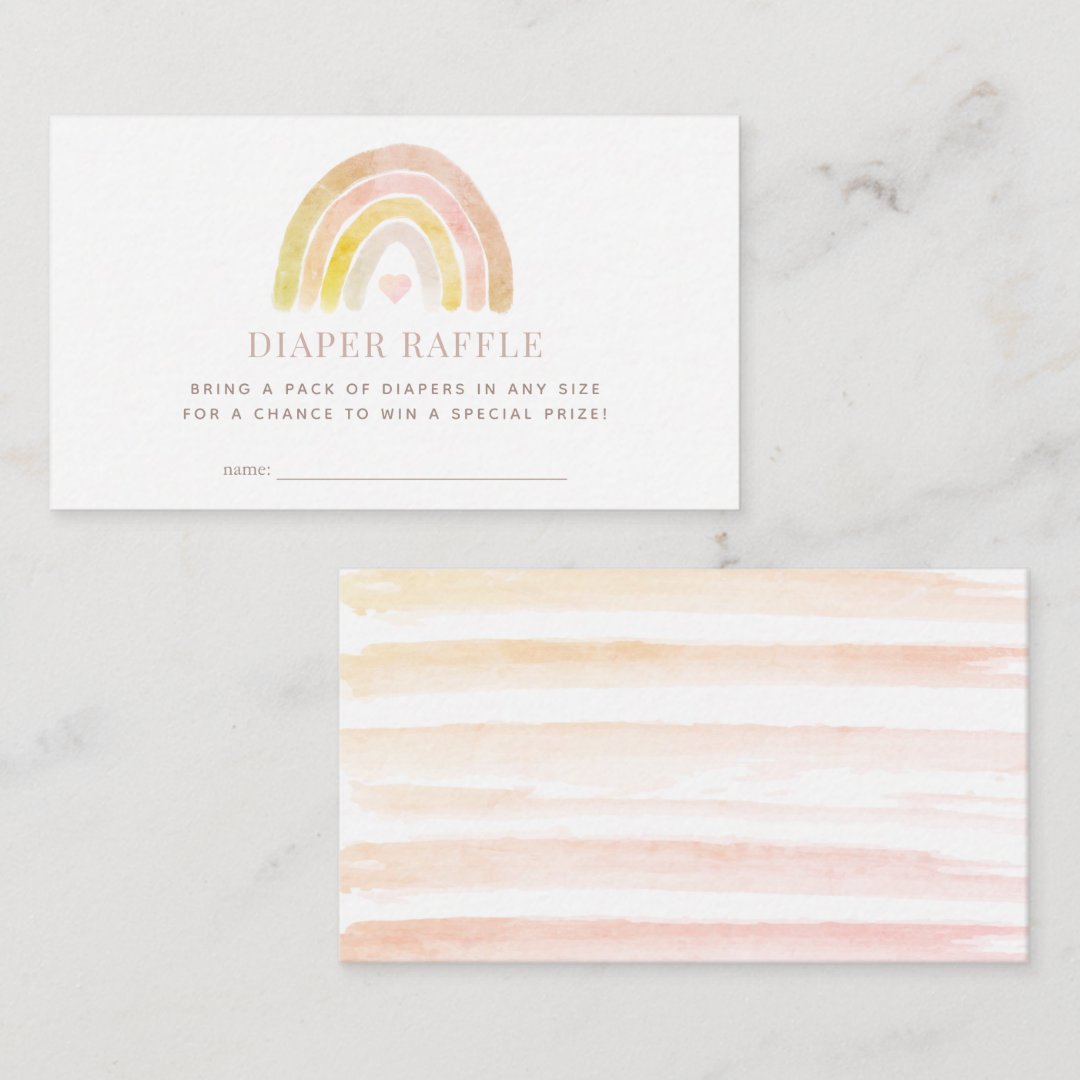 Muted Rainbow Watercolor Pink Diaper Raffle Ticket Enclosure Card | Zazzle