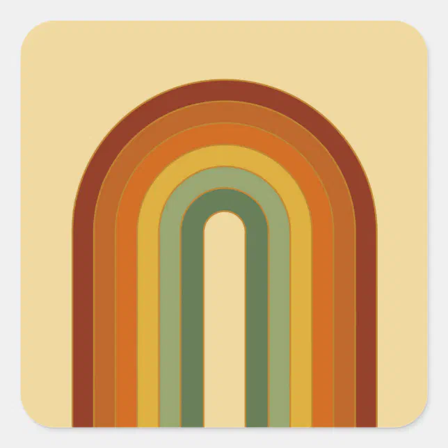 Muted Retro Groovy Layered Rainbow Square Sticker | Zazzle