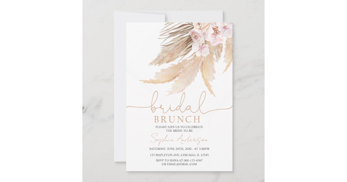 Muted Tones Bohemian Pampas Grass Bridal Brunch Invitation | Zazzle