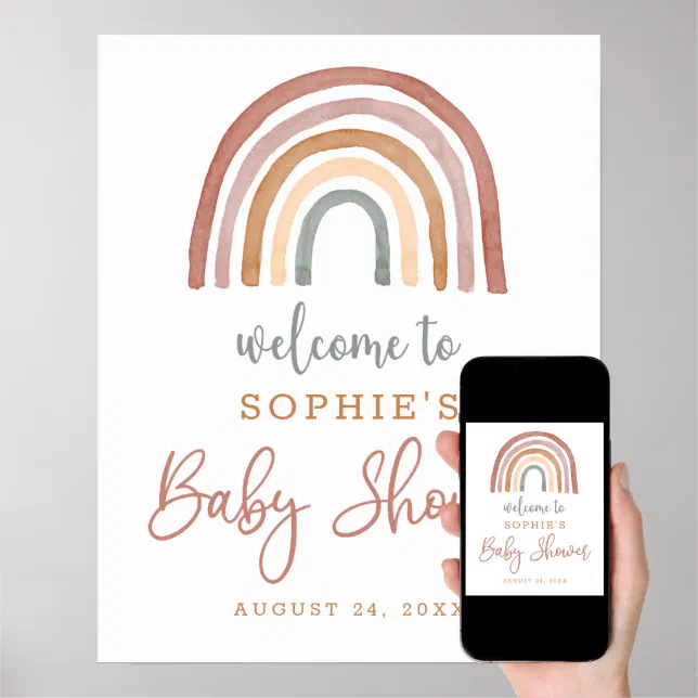 Muted Tones Boho Rainbow Baby Shower Welcome Sign | Zazzle