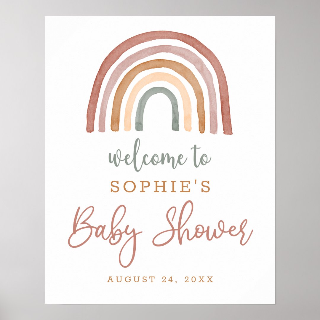 Muted Tones Boho Rainbow Baby Shower Welcome Sign | Zazzle