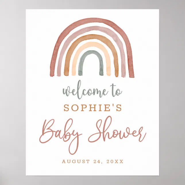 Muted Tones Boho Rainbow Baby Shower Welcome Sign | Zazzle