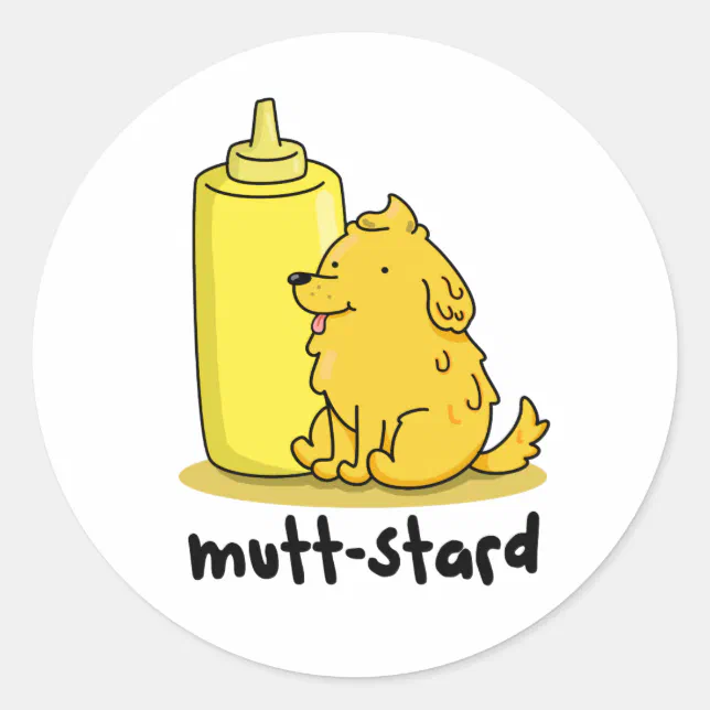 Mutt-stard Funny Doggy Mustard Pun Classic Round Sticker | Zazzle