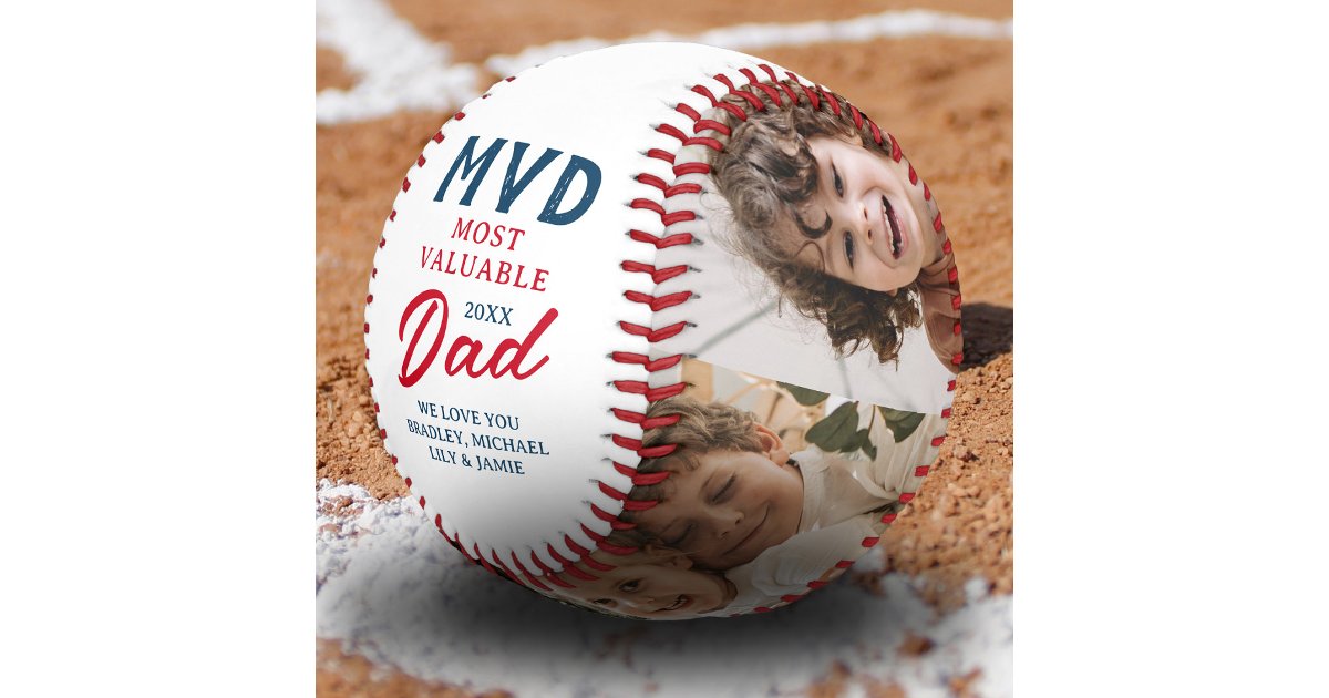 MVD Most Valuable Dad Two Photo Custom Baseball | Zazzle