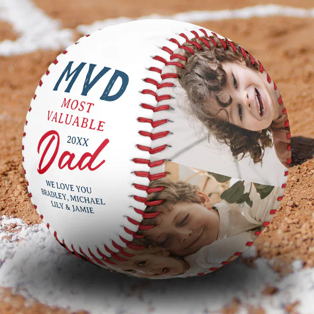MVD Most Valuable Dad Two Photo Custom Baseball | Zazzle