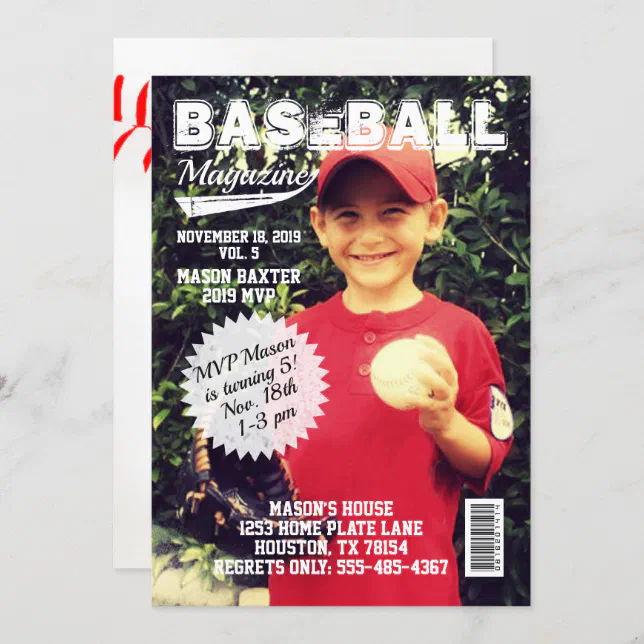 MVP All-Star Baseball Magazine Cover Birthday Invitation | Zazzle