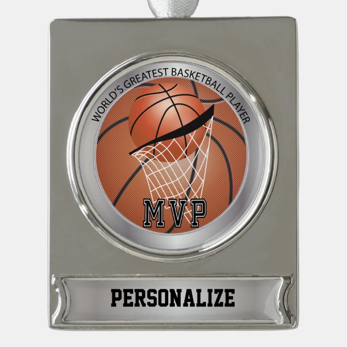 MVP Basketball Player | DIY Name Silver Plated Banner Ornament | Zazzle.com