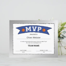 MVP Player MVP Certificates BasketballCertificates | Zazzle