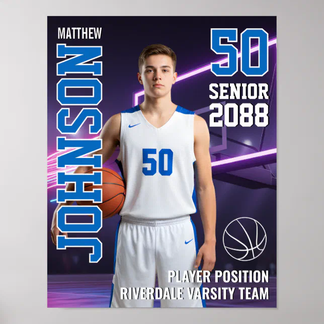 MVP Player Portrait Senior Basketball Photo Sports Poster | Zazzle