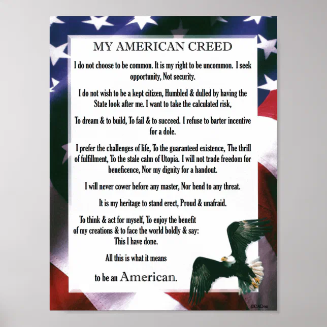 My American Creed USA Proud To Be An American Poster | Zazzle