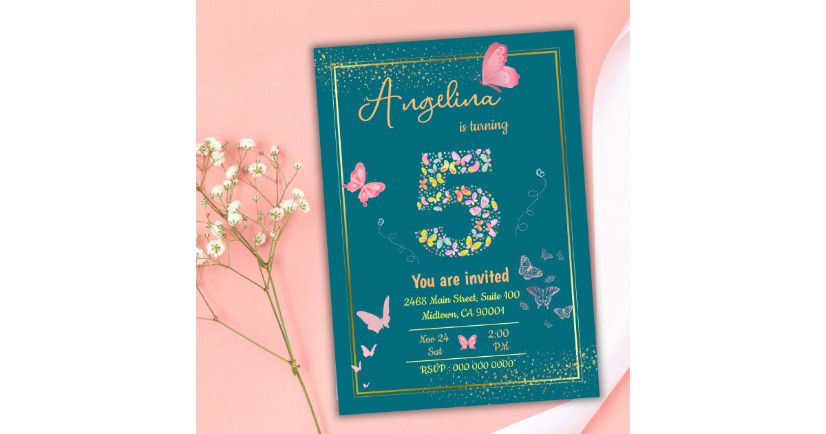 My angel is turning five : my butterfly's birthday invitation | Zazzle