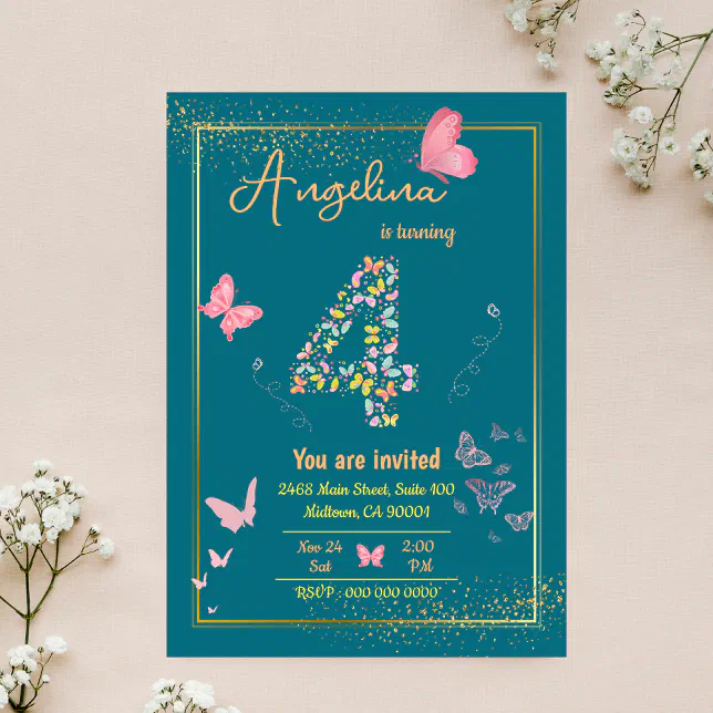 My angel is turning four : my butterfly's birthday invitation | Zazzle