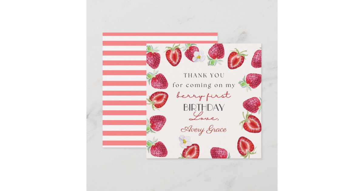 My Berry First Birthday Cute Strawberry Thank You | Zazzle