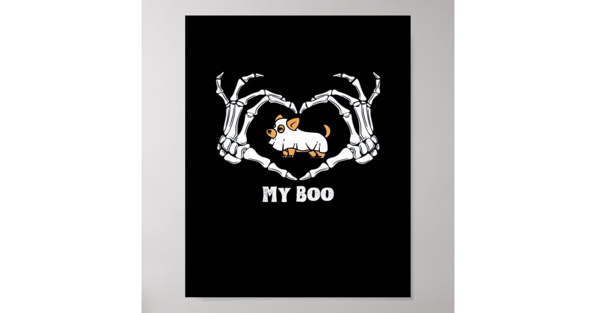 My Boo Chihuahua Costume With Skeleton Heart Hands Poster | Zazzle
